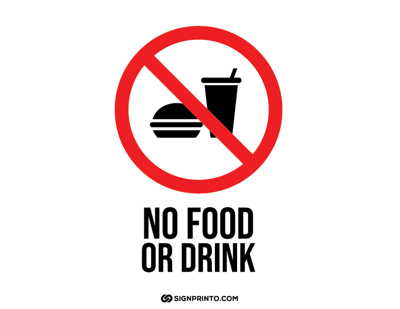 No Food Sign (Or Drink) Printable PDF