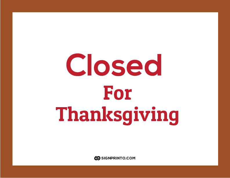 Free Printable Closed for Thanksgiving Sign PDF